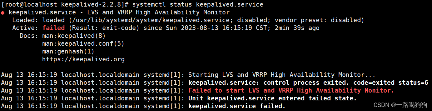 Failed to start LVS and VRRP High Availability Monitor.-CSDN博客