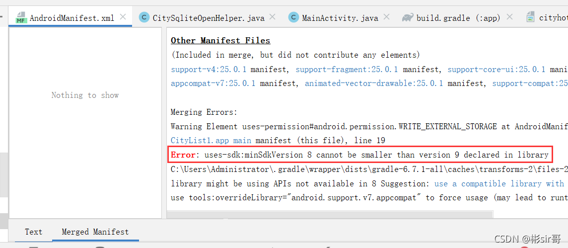 :app:processDebugMainManifest Manifest merger failed with multiple errors, see logs_task :app ...