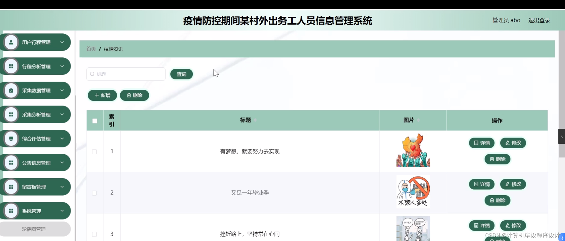 Java毕业设计疫情防控期间某村外出务工人员信息管理系统(springbootmysqljdk18meven)员工外出管理系统 Csdn博客