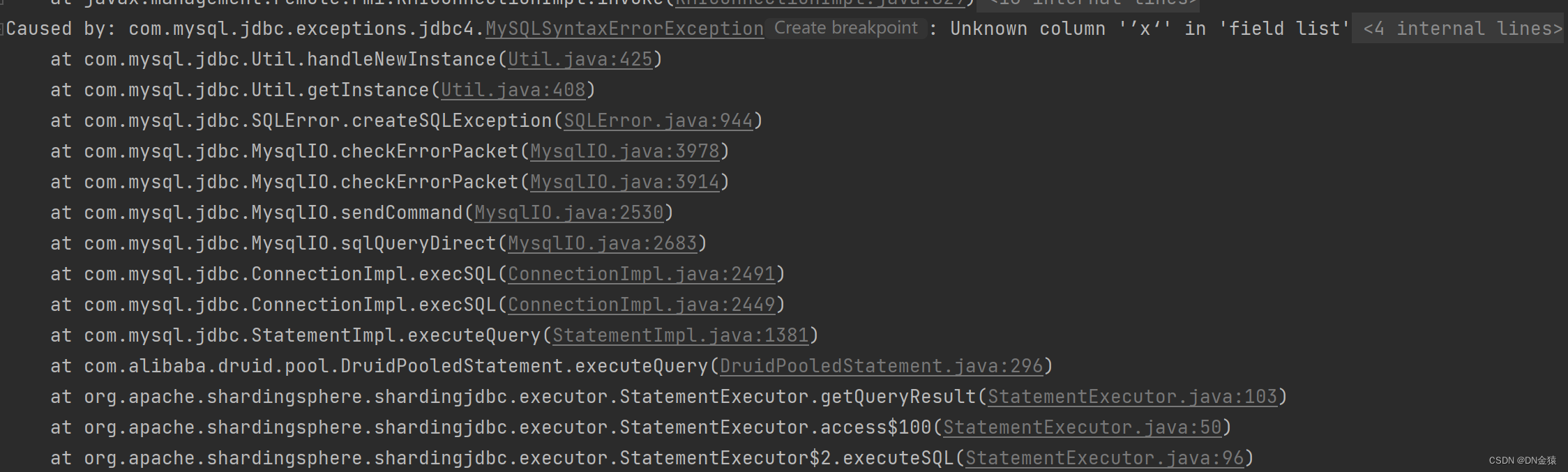 com.mysql.jdbc.exceptions.jdbc4.MySQLSyntaxErrorException: Unknown column ‘‘x’‘ in ‘field list ...