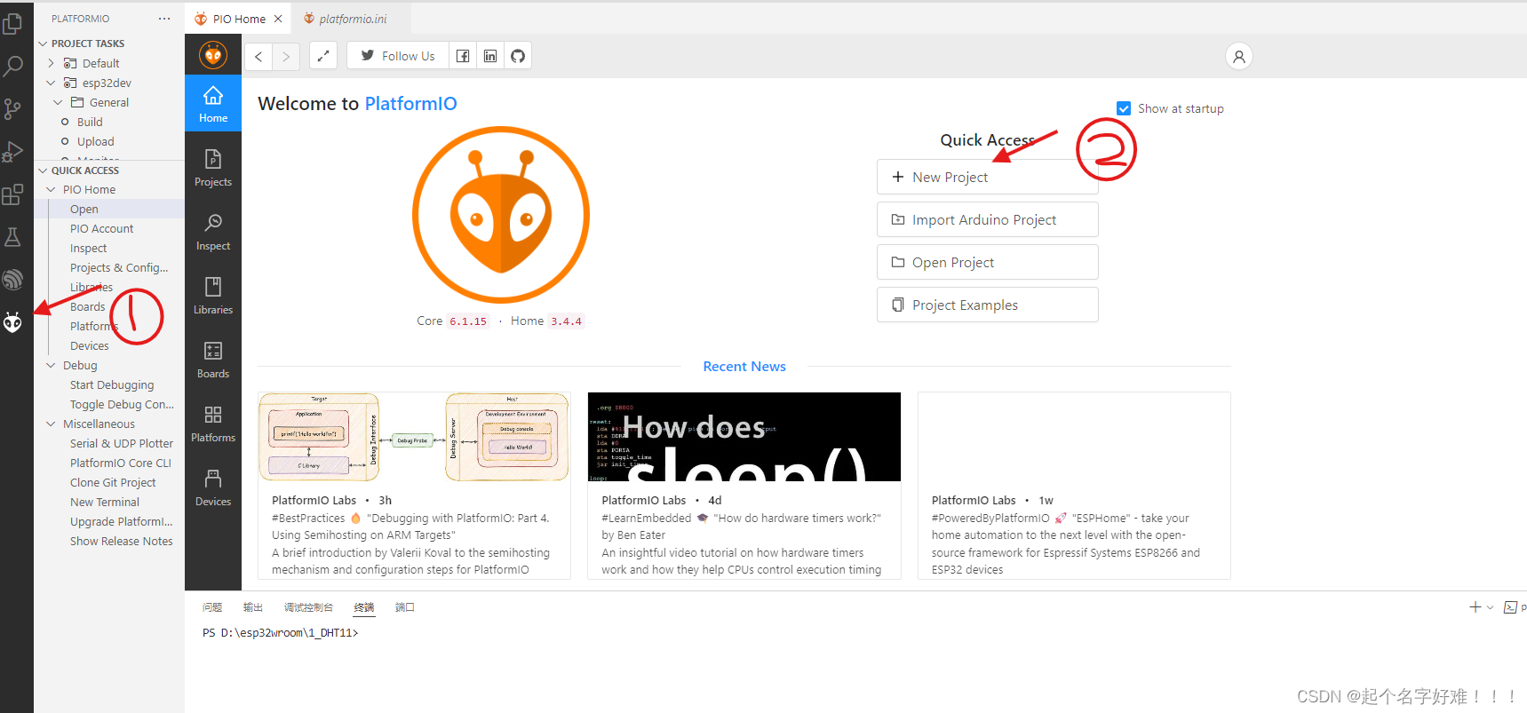 使用vscode的platformio开发esp32wroom 入门级platformio Esp32 Wroom Csdn博客