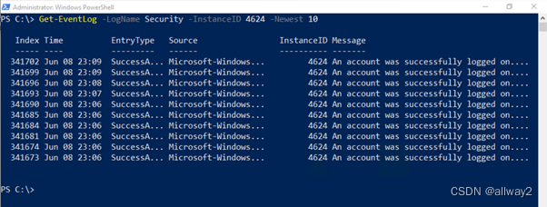 PowerShell 基础知识：查询 Windows Server 事件日志_powershell get-eventlog-CSDN博客