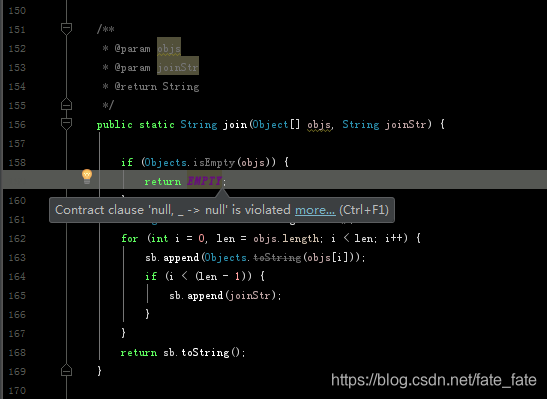 intellij idea 报Contract clause 'null, _ -> null' is violated_contract clause 'null -> null' is ...