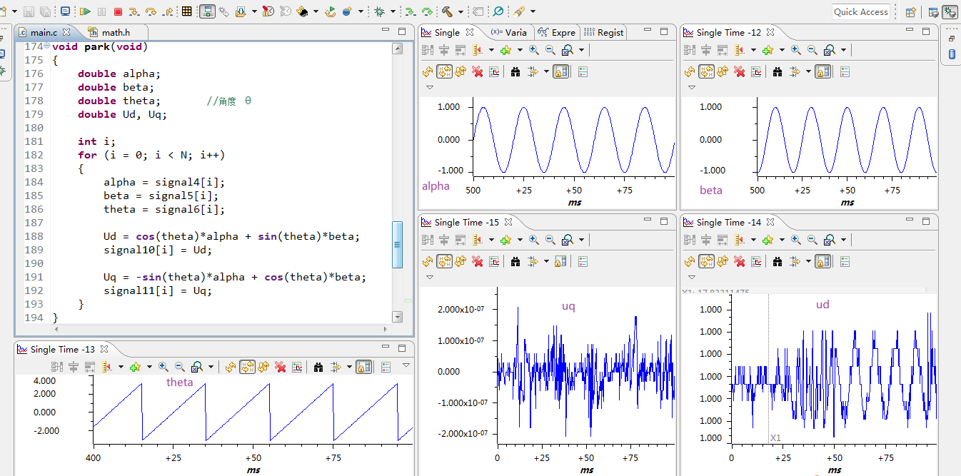 DSP28335在CCS代码实现Clarke、Park变换及反变换-CSDN博客