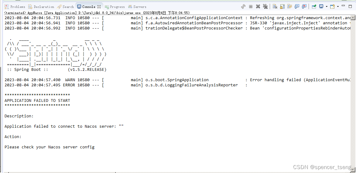Application failed to connect to Nacos server: ““Action:Please check your Nacos server config-CSDN博客
