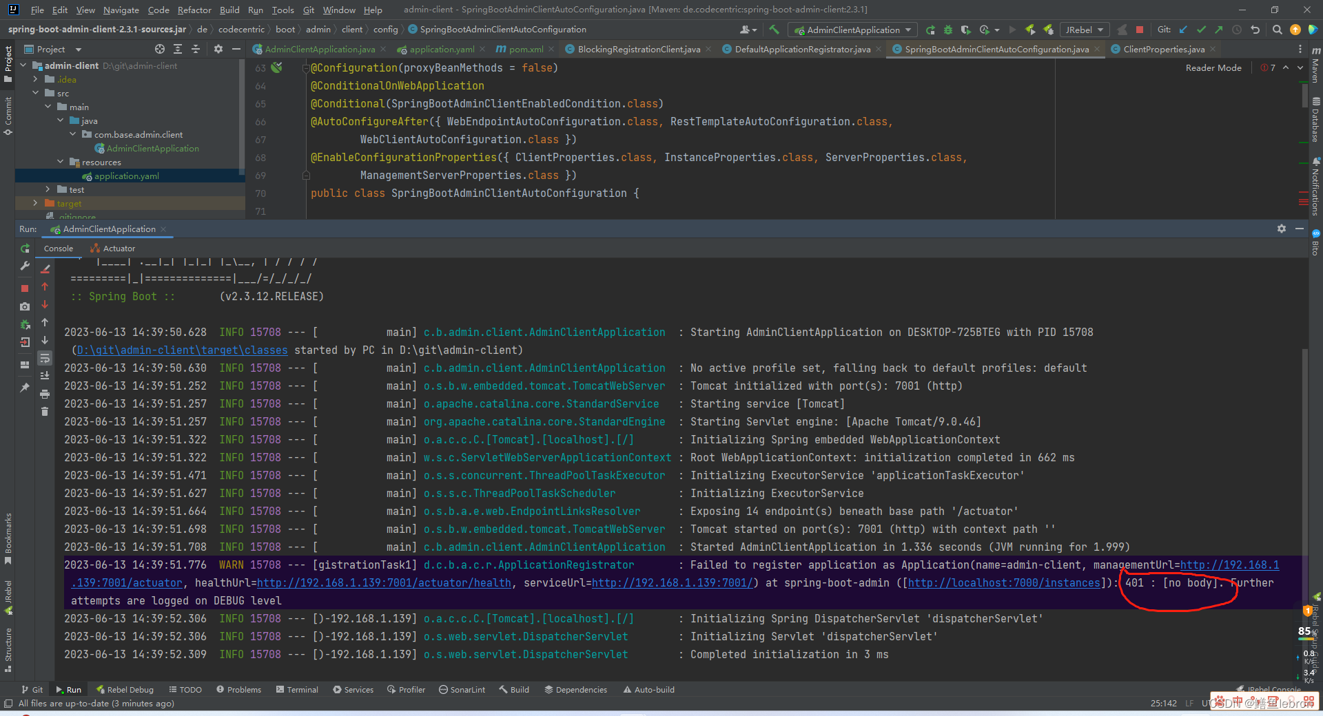 BS问题：Spring boot Admin 配置 security 导致客户端连接 401 : [no body]-CSDN博客