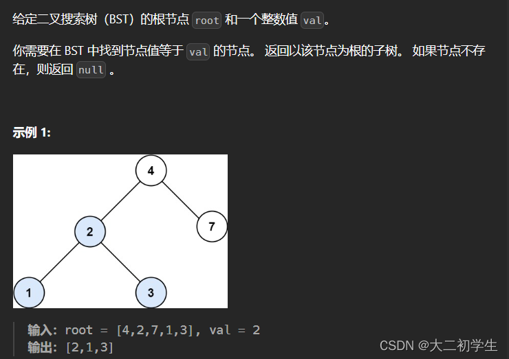 刷代码随想录有感（54）：二叉搜索树中的搜索（BST）-CSDN博客