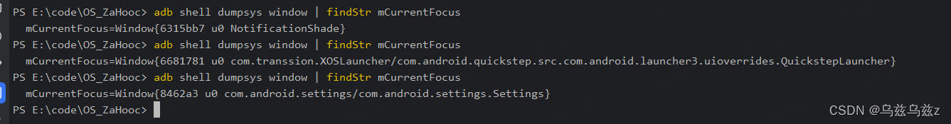 adb命令，获取当前页面的包名和类名。 adb shell dumpsys window | findStr mCurrentFocus-CSDN博客