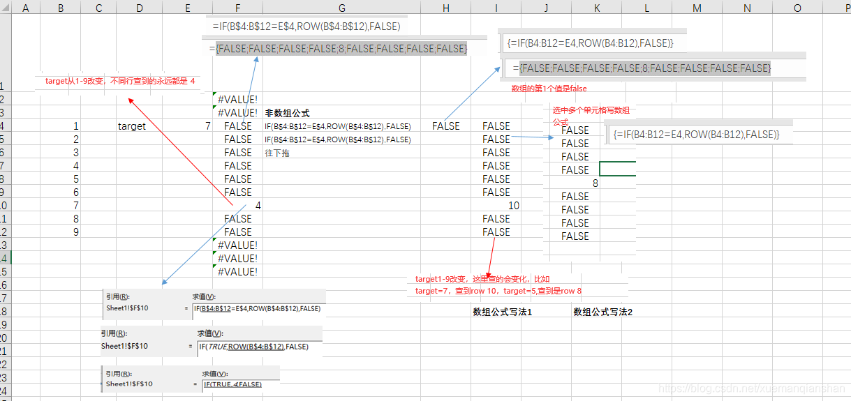 Excel数组公式4 用例子比较数组公式和非数组公式，发现数组公式 写法的本质在于：每个步骤都会按照 数组去计算数组公式和非
