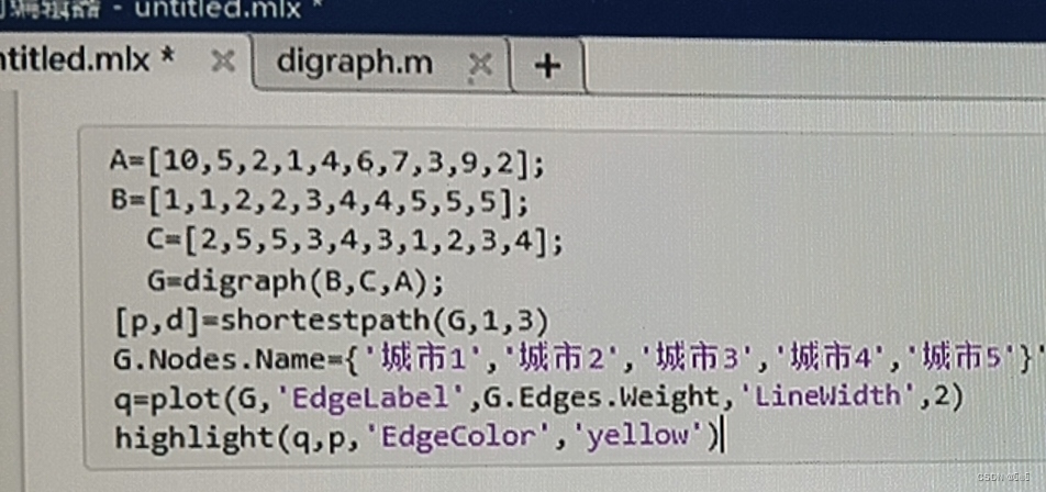 matlab求解最短路径案例（有向有权图）_新版matlab怎么代替biograph-CSDN博客