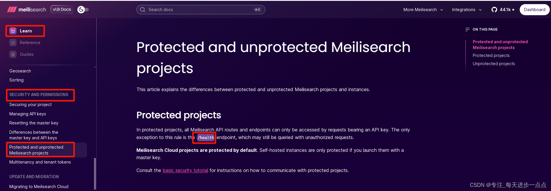 Protected and unprotected Meilisearch projects（/health）-CSDN博客