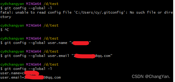 fatal: unable to read config file ‘C:/Users/cy/.gitconfig‘: No such file or directory_unable to ...