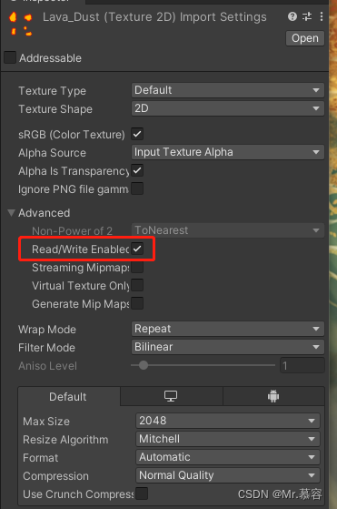 Unity错误 Ensure Read/Write is enabled on the Particle System‘s Texture_ensure read write is ...