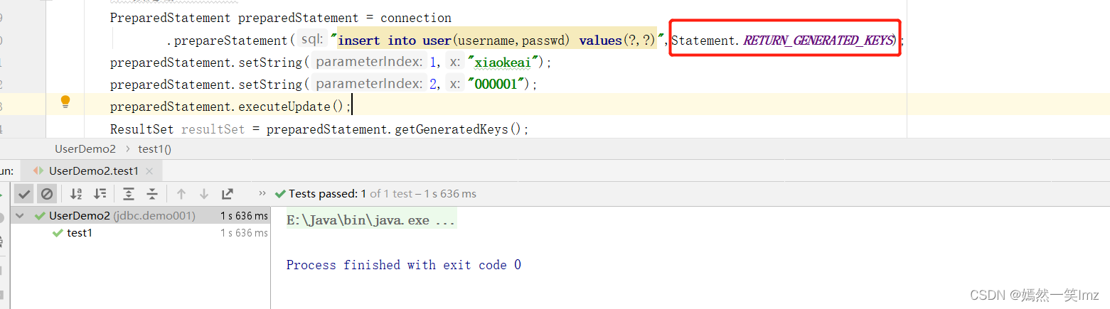 jdbc获取主键报错：java.sql.SQLException: Generated keys not requested. You need to specify Statement ...