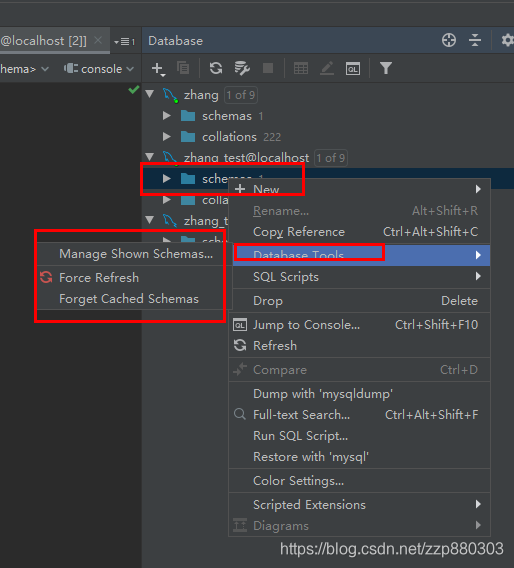 python django pycharm database 链接数据库时，schemas 没有显示表列表_pycharm 中database ...