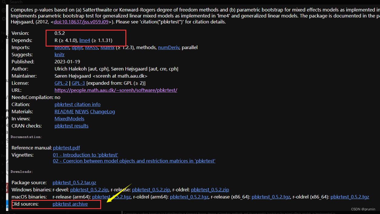 【R包安装报错】如何找到一个R包的旧版本以及旧版本支持的R版本_pbkrtest适配r4.0.3-CSDN博客