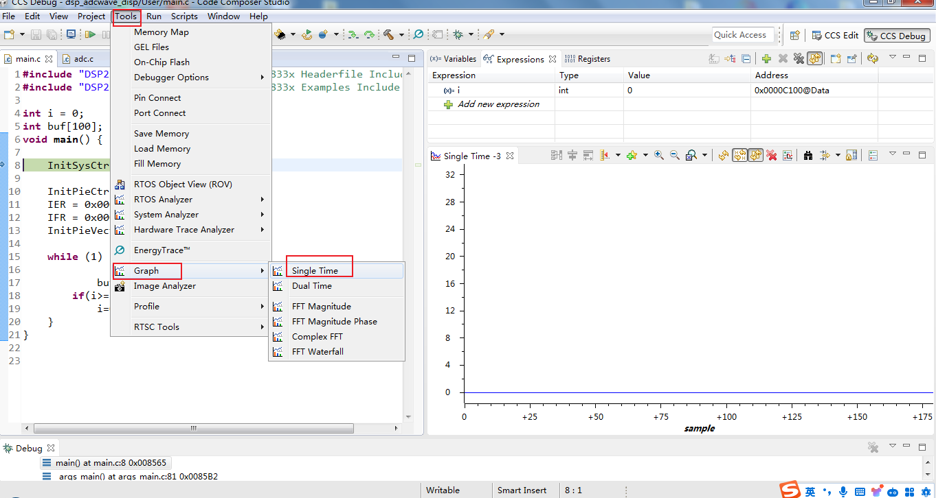 CCS中实时显示ADC采样波形_ccs怎么实时显示变量曲线-CSDN博客