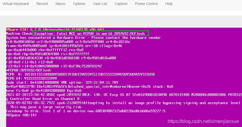ESXi主机紫屏故障报：Fatal MCE on pcpub_muare esxi 670 [releasebui1d-15160138 x86 641machi-CSDN博客