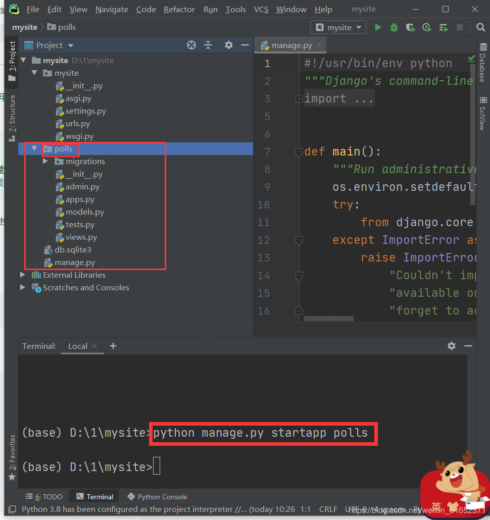 django 第一节 安装运行创建新项目_python manage.py startapp polls创建一个polls目录后,如何在pol-CSDN博客