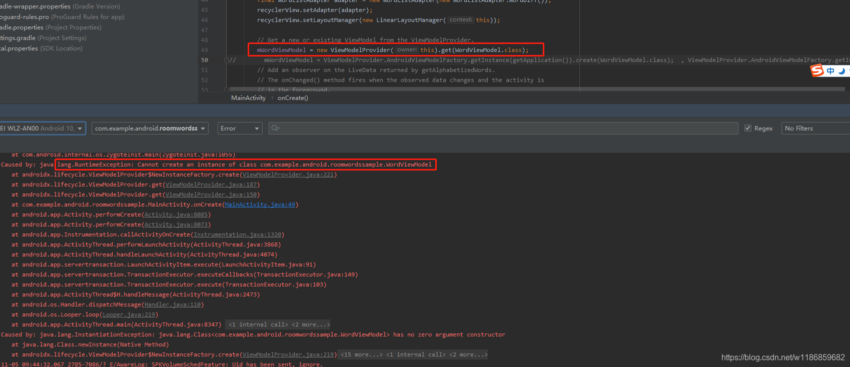 RuntimeException: Cannot create an instance of class com.example ...