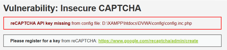 reCAPTCHA API key missing from config file: /var/www/html/dvwa/config/config-CSDN博客