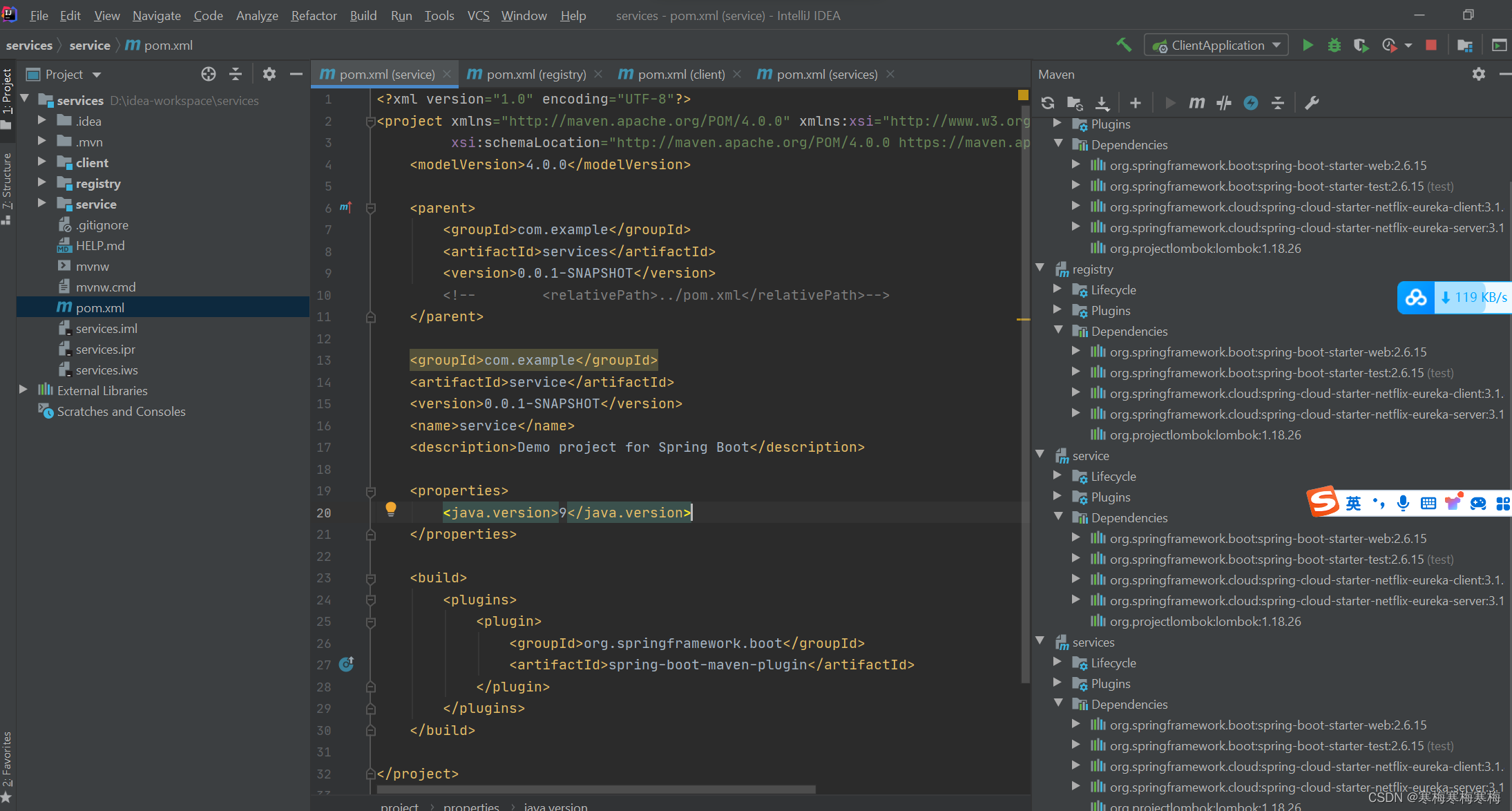 启动报错：Error creating bean with name ‘scopedTarget.eurekaClient‘ defined in class path resource ...