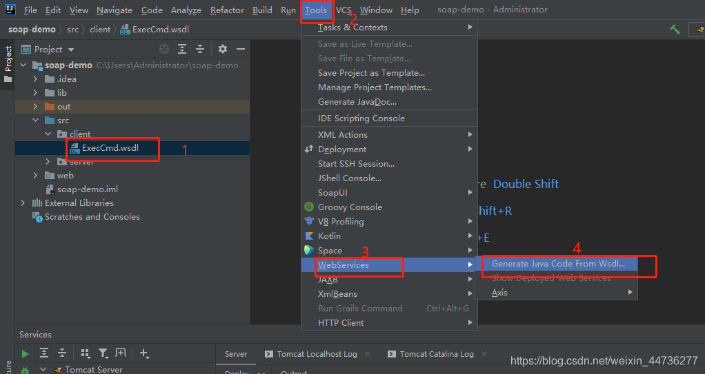 IDEA利用自带Axis工具和wsdl文件反向生成服务端客户端代码详细流程_idea wsdl-CSDN博客