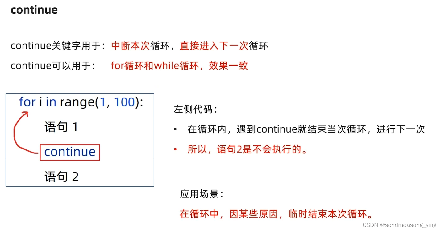 Python之continue和break、函数的基础定义语法、函数的传入参数、函数的返回值定义语法、函数返回值之none类型、函数的说明文档、函数的嵌套调用、变量在函数中的作用域