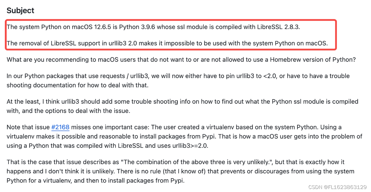 [python]Python报错：NotOpenSSLWarning: urllib3 v2 only supports OpenSSL 1.1.1+, currently the ‘ssl ...