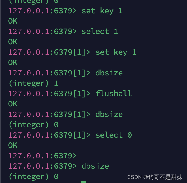 Redis进阶 Select 1 Xxx 切换数据库dbsize 获取当前数据库中的key的个数flushdb 删除当前数据的所有keyflushall 删除所有表的所有库re