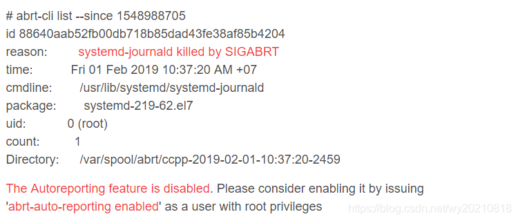 centos下ABRT has detected 1 problem(s). For more info run: abrt-cli list --since 1548988705-CSDN博客