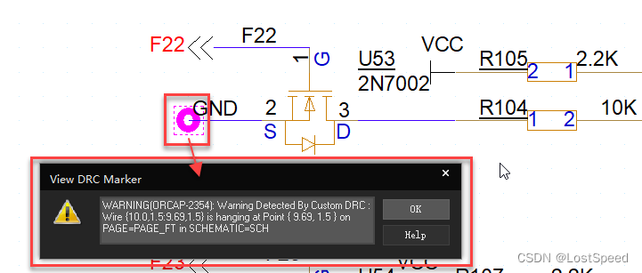 cadence SPB17.4 - orcad - WARNING(ORCAP-2354) - Wire is hanging at ...