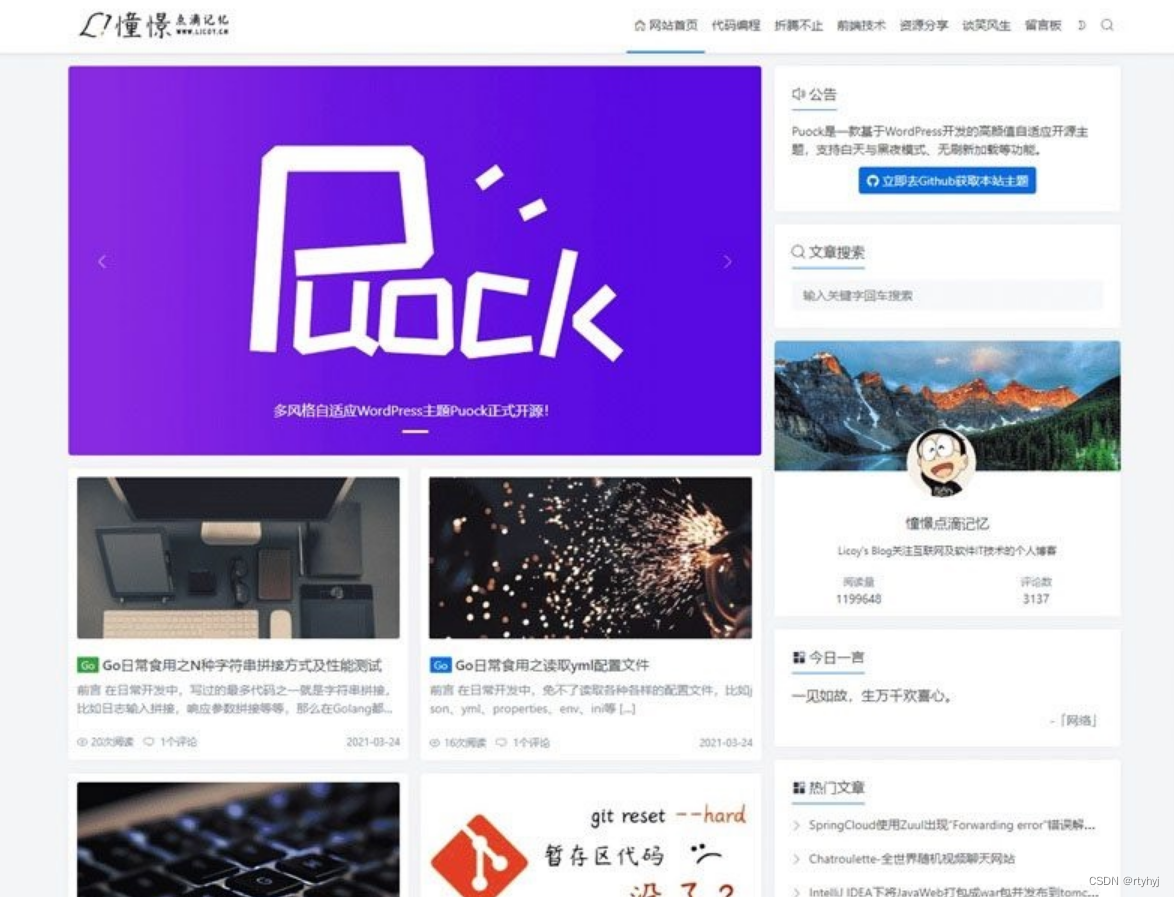 Puock超好看的自适应博客主题源码+WordPress模板_puock主题设置-CSDN博客
