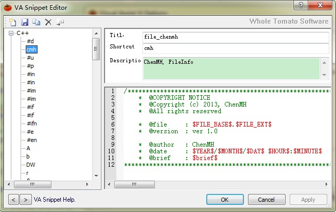 使用VA Snippet Editor 自动生成注释 常用宏-CSDN博客