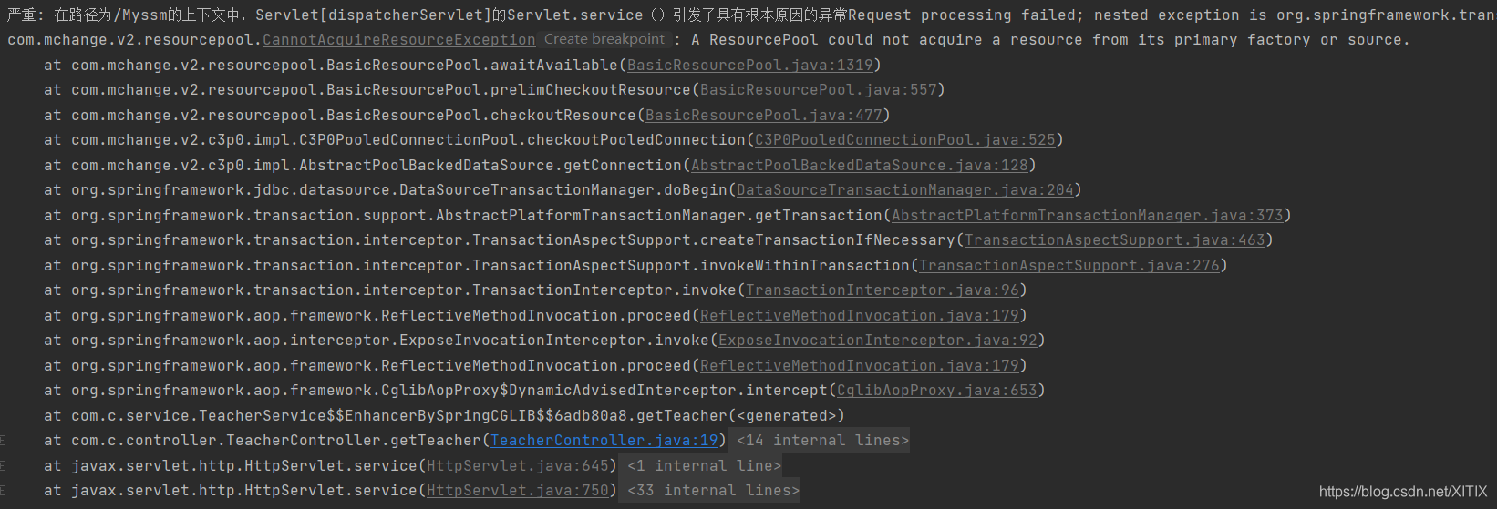 ssm整合使用c3p0连接MySQL遇到的问题_at com.mchange.v2.resourcepool.basicresourcepool.p-CSDN博客