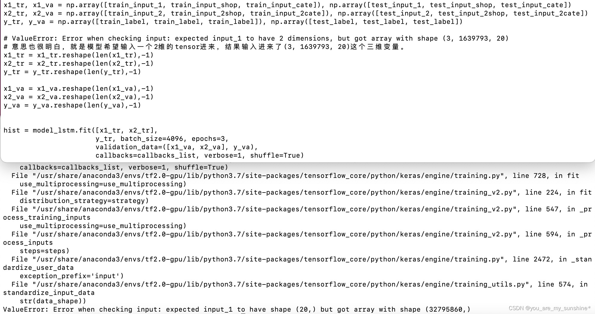 Error when checking input: expected input_1 to have 2 dimensions, but got array with shape (3, 6 ...