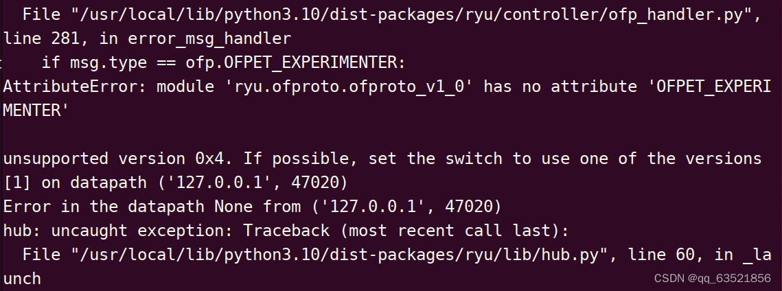 AttributeError: module ‘ryu.ofproto.ofproto_v1_0‘ has no attribute ...