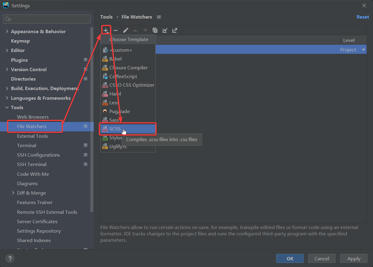 WebStorm中配置scss编译环境_webstorm scss-CSDN博客