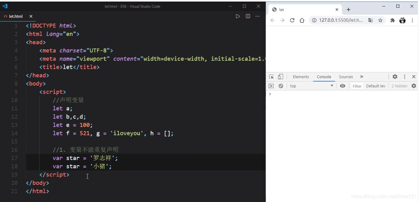ES6新特性_let变量声明以及声明特性---JavaScript_ECMAScript_ES6-ES11新特性工作笔记003_let同时声明多个变量-CSDN博客