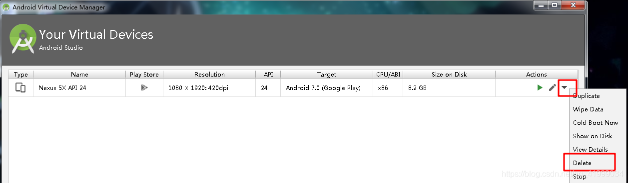 Android Studio运行时报错：AVD Nexus_5X_API_24 is already running. If that……delete the files解决方法_an ...