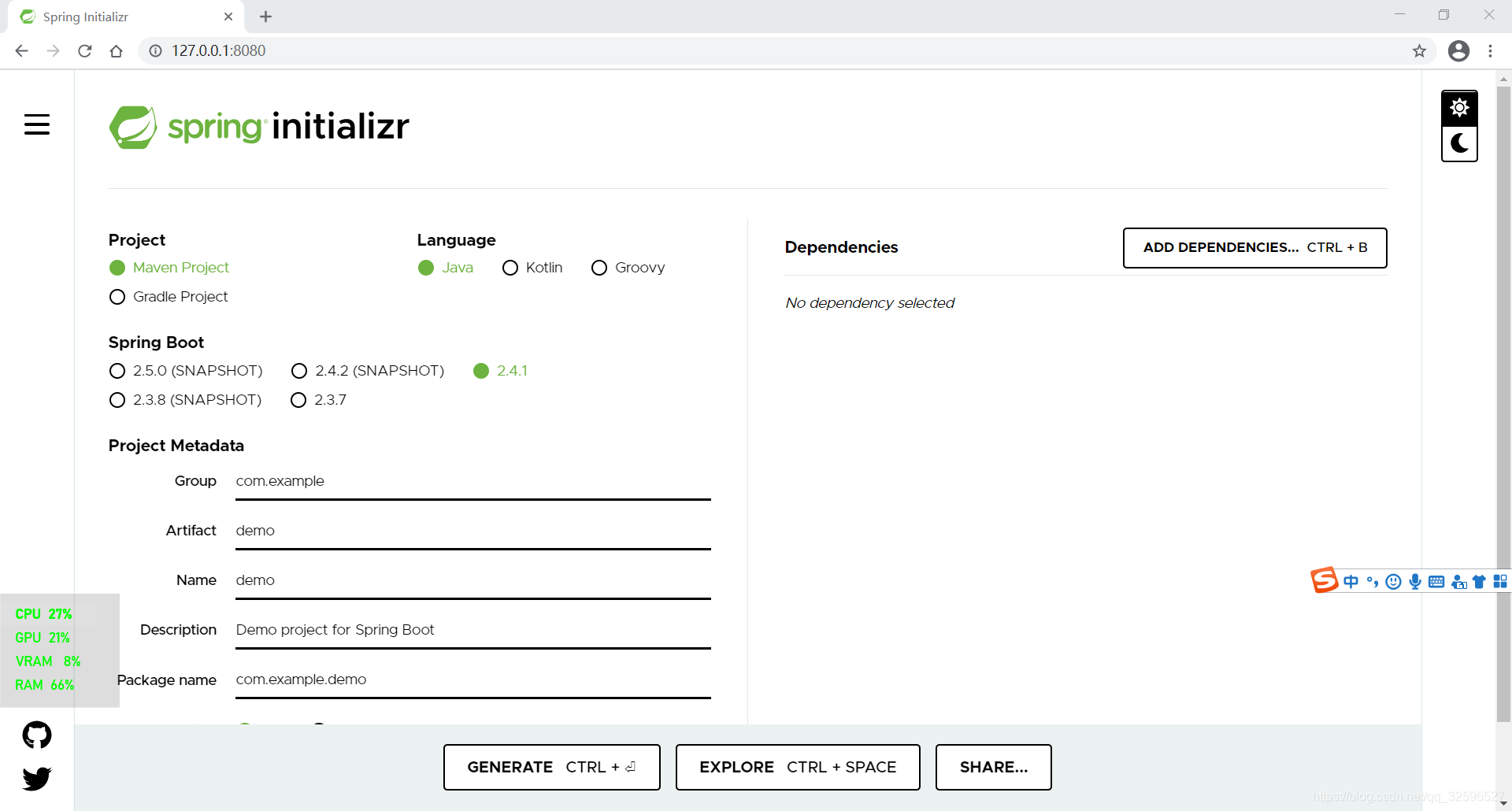 解决 start.spring.io 不能访问（使用 https://github.com/spring-io/start.spring.io ...