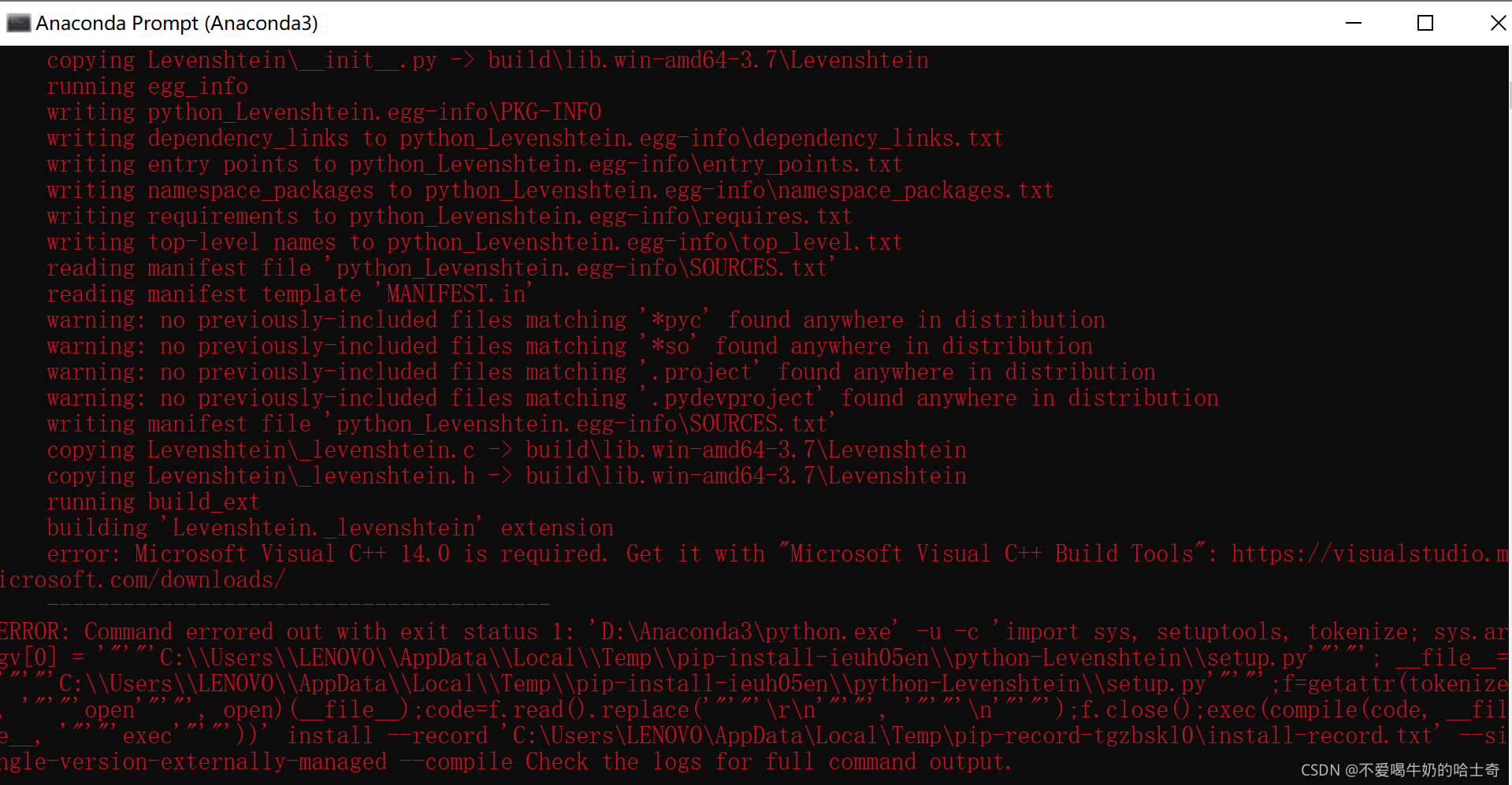 【已解决】安装第三方库，报错“Setup script exited with error: Microsoft Visual C++ 14.0 is required”_error ...
