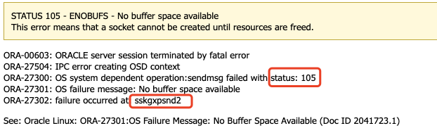 Alert 日志报错：ORA-2730x OS Failure Message: No Buffer Space Available-CSDN博客