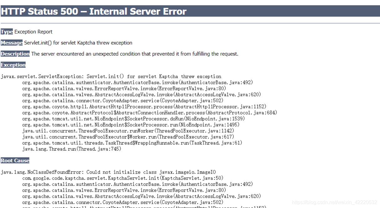 项目部署至服务器Could not initialize class javax.imageio.ImageIo和Servlet.init() for servlet Kapthcha ...