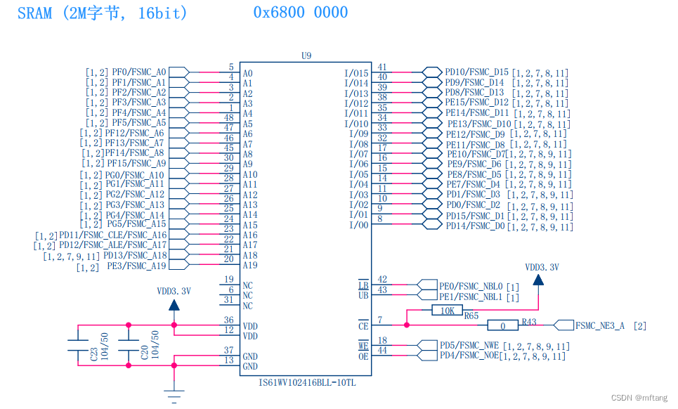 STM32 FSMC接口控制SRAM(芯片型号：IS61WV102416BLL)-CSDN博客