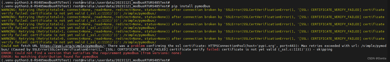pip install报错：certificate verify failed: certificate is not yet valid（SSL证书验证失败）系统时间不正确，需要重新设置 ...