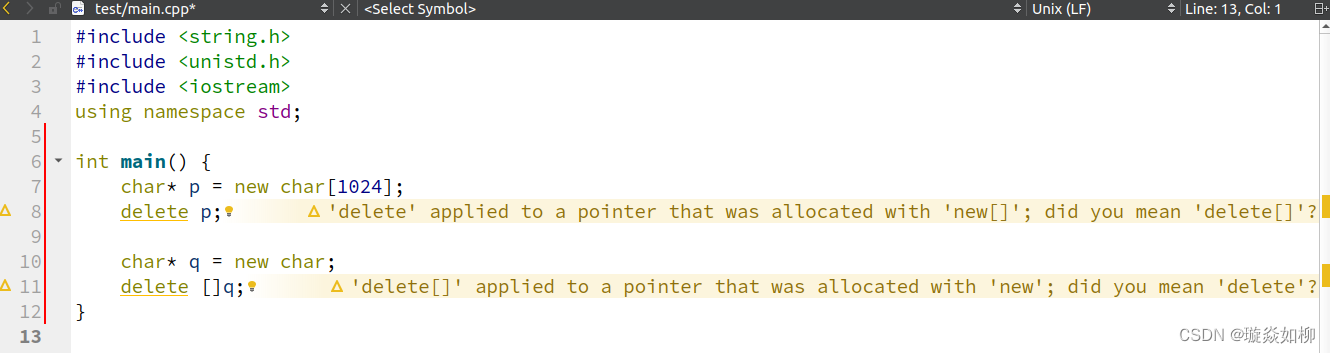 C++报错：warning: ‘delete[]‘ applied to a pointer that was allocated with ...
