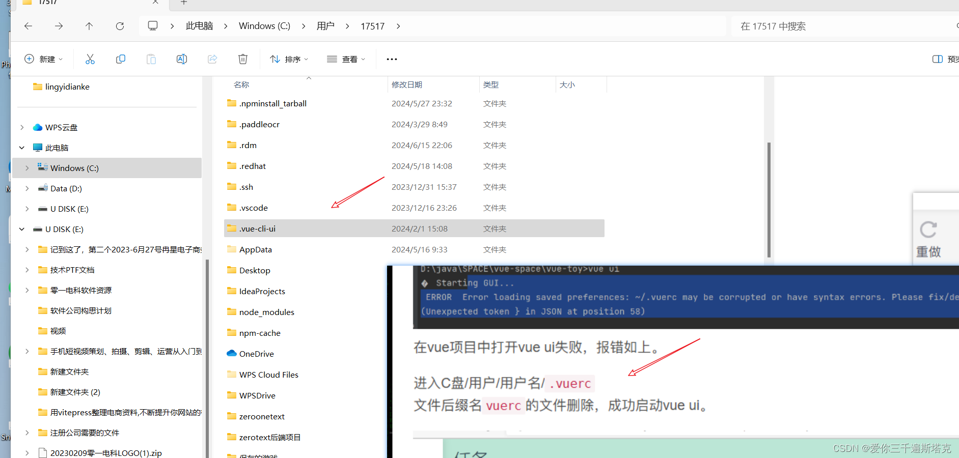 Error loading saved preferences: ~/.vuerc may be corrupted or have syntax errors. Please fix ...
