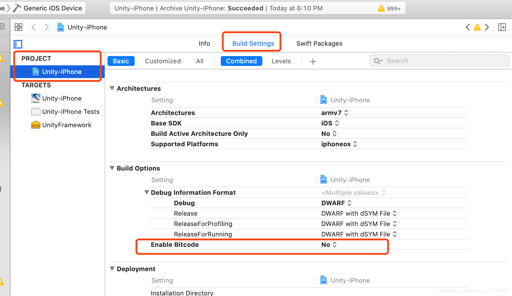 【问题记录】【Unity打包iOS】bitcode bundle could not be generated because xxx was built without full ...