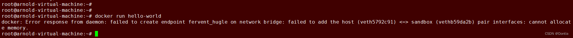 docker报错：failed to add the host (xxx) ＜=＞ sandbox (xxx) pair interfaces: cannot allocate memory ...